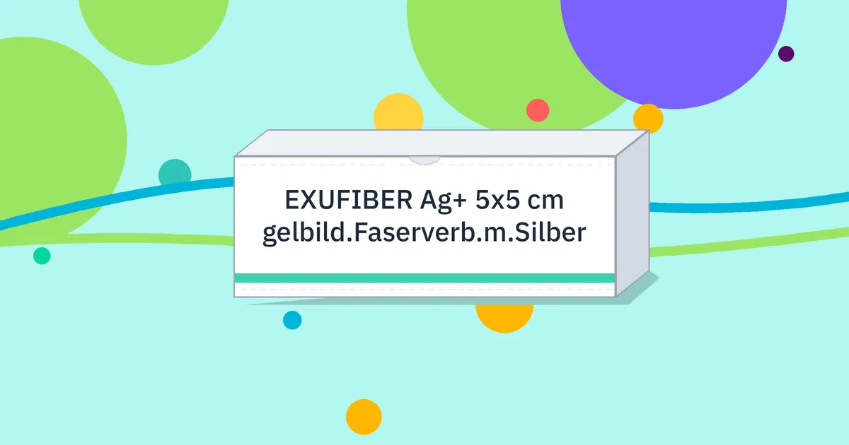 Symbolbild: Packung mit der Aufschrift EXUFIBER Ag+ 5x5 cm gelbild.Faserverb.m.Silber (PZN 14021603) – Verfügbarkeit und Bezug in Apotheken in Frankfurt am Main