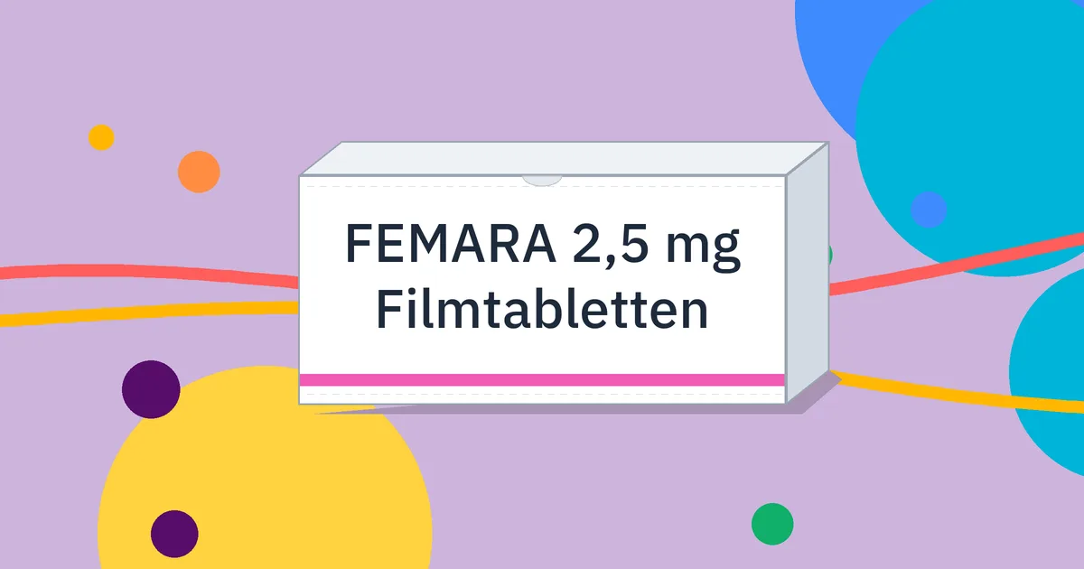 Symbolbild: Packung mit der Aufschrift FEMARA 2,5 mg Filmtabletten (PZN 09923947) – Verfügbarkeit und Bezug in Apotheken in Frankfurt am Main