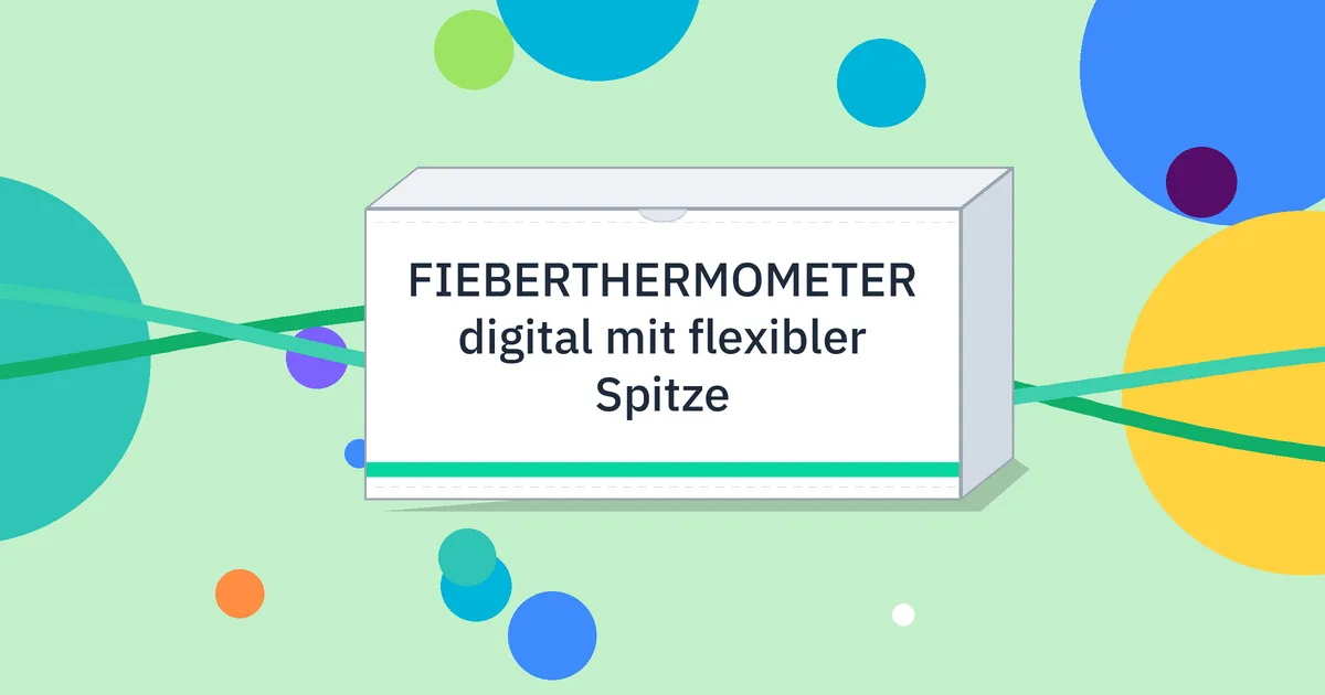 Symbolbild: Packung mit der Aufschrift FIEBERTHERMOMETER digital mit flexibler Spitze (PZN 09926816) – Verfügbarkeit und Bezug in Apotheken in Frankfurt am Main