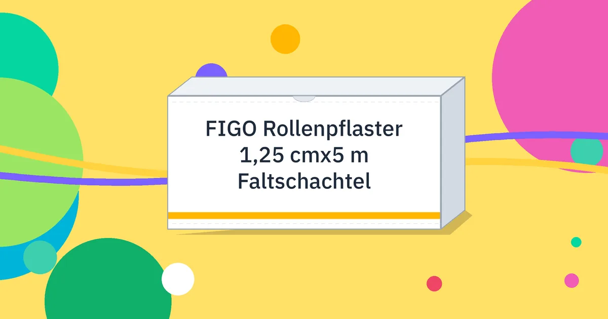 Symbolbild: Packung mit der Aufschrift FIGO Rollenpflaster 1,25 cmx5 m Faltschachtel (PZN 19434801) – Verfügbarkeit und Bezug in Apotheken in Frankfurt am Main