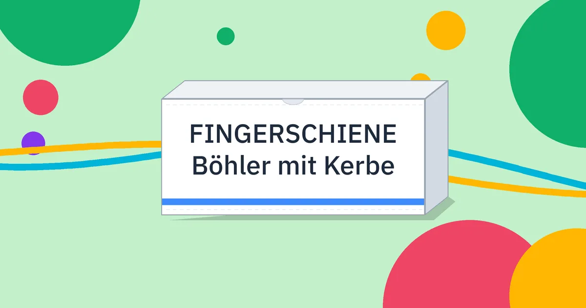 Symbolbild: Packung mit der Aufschrift FINGERSCHIENE Böhler mit Kerbe (PZN 19291916) – Verfügbarkeit und Bezug in Apotheken in Frankfurt am Main