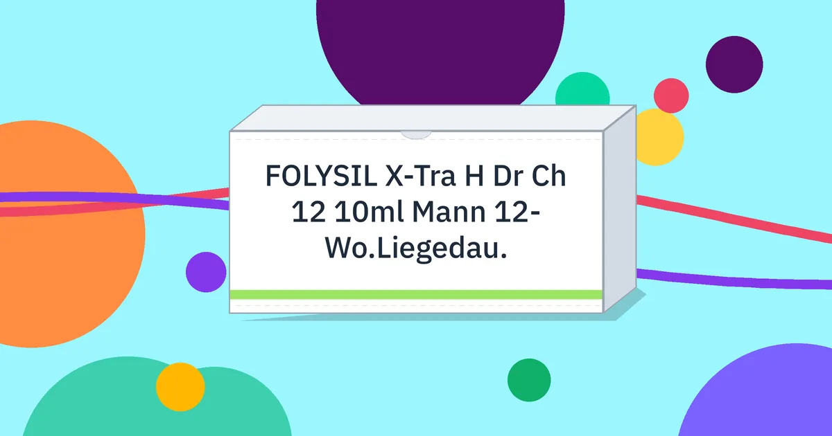 Symbolbild: Packung mit der Aufschrift FOLYSIL X-Tra H Dr Ch 12 10ml Mann 12-Wo.Liegedau. (PZN 17508205) – Verfügbarkeit und Bezug in Apotheken in Frankfurt am Main