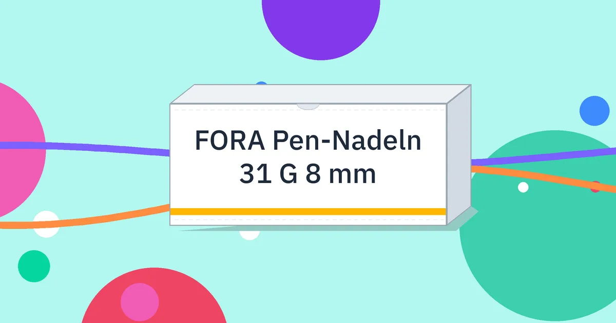 Symbolbild: Packung mit der Aufschrift FORA Pen-Nadeln 31 G 8 mm (PZN 19480422) – Verfügbarkeit und Bezug in Apotheken in Frankfurt am Main