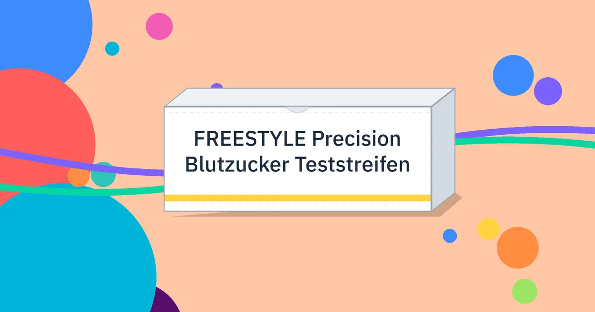 Symbolbild: Packung mit der Aufschrift FREESTYLE Precision Blutzucker Teststreifen (PZN 09728393) – Verfügbarkeit und Bezug in Apotheken in Frankfurt am Main