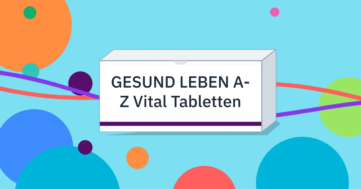 Symbolbild: Packung mit der Aufschrift GESUND LEBEN A-Z Vital Tabletten (PZN 04984944) – Verfügbarkeit und Bezug in Apotheken in Frankfurt am Main
