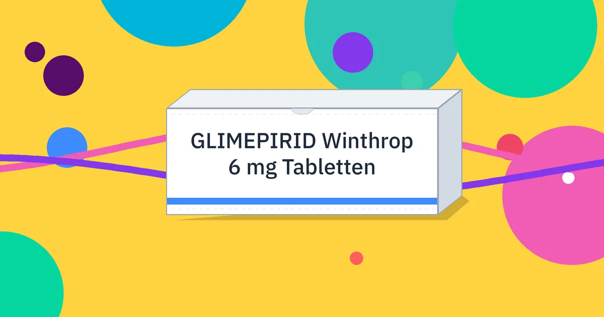 Symbolbild: Packung mit der Aufschrift GLIMEPIRID Winthrop 6 mg Tabletten (PZN 04516640) – Verfügbarkeit und Bezug in Apotheken in Frankfurt am Main