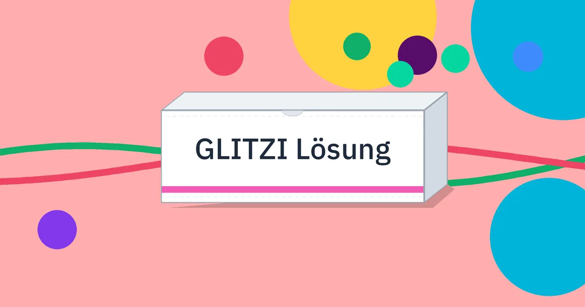 Symbolbild: Packung mit der Aufschrift GLITZI Lösung (PZN 04980857) – Verfügbarkeit und Bezug in Apotheken in Frankfurt am Main