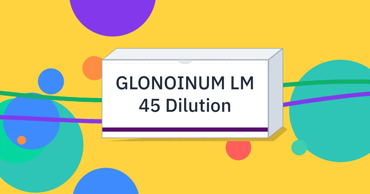 Symbolbild: Packung mit der Aufschrift GLONOINUM LM 45 Dilution (PZN 12879196) – Verfügbarkeit und Bezug in Apotheken in Frankfurt am Main