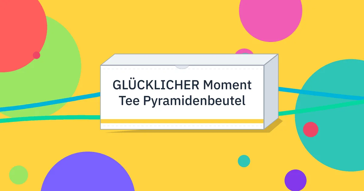 Symbolbild: Packung mit der Aufschrift GLÜCKLICHER Moment Tee Pyramidenbeutel (PZN 15386376) – Verfügbarkeit und Bezug in Apotheken in Frankfurt am Main