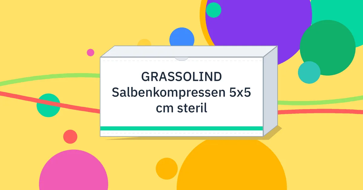 Symbolbild: Packung mit der Aufschrift GRASSOLIND Salbenkompressen 5x5 cm steril (PZN 20578563) – Verfügbarkeit und Bezug in Apotheken in Frankfurt am Main