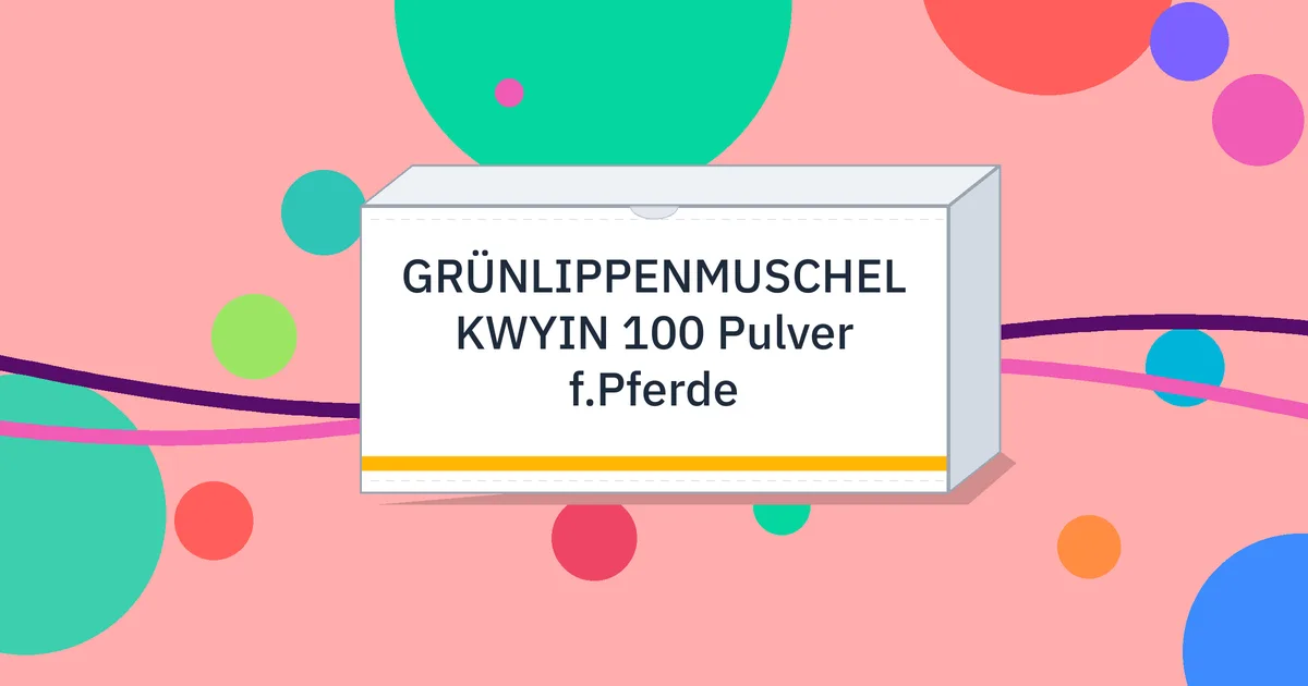 Symbolbild: Packung mit der Aufschrift GRÜNLIPPENMUSCHEL KWYIN 100 Pulver f.Pferde (PZN 12460770) – Verfügbarkeit und Bezug in Apotheken in Frankfurt am Main