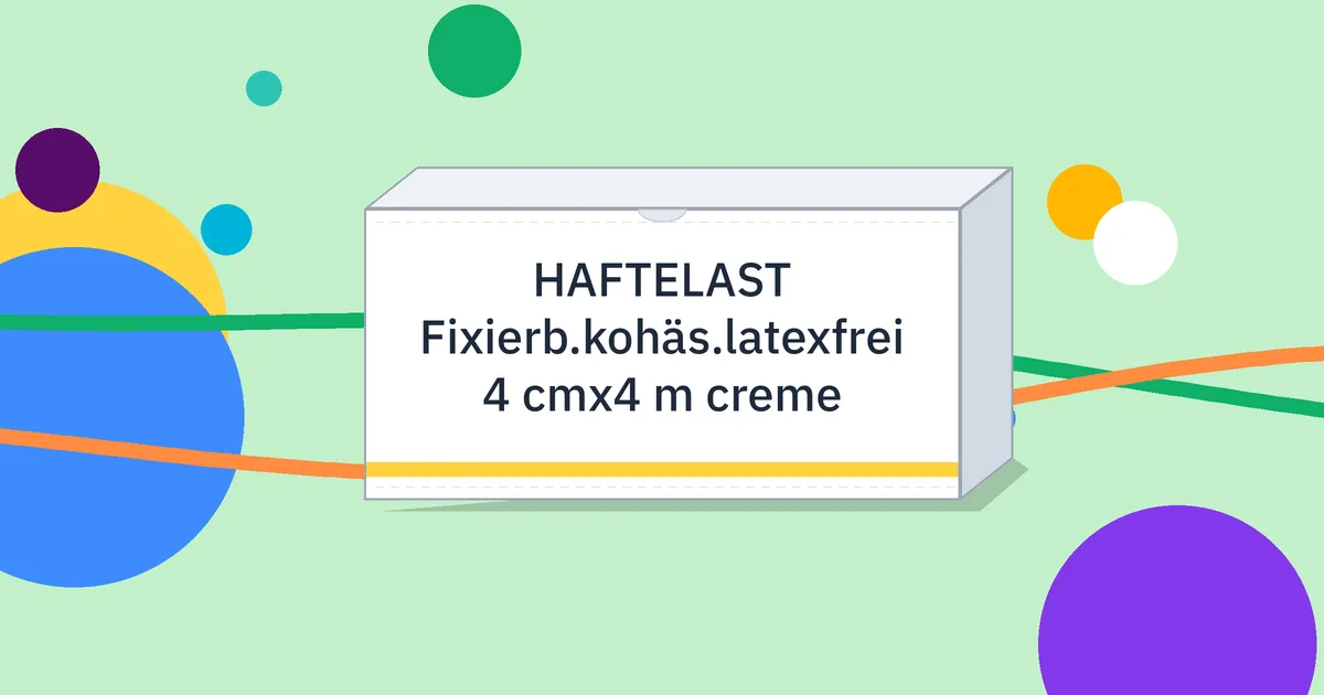 Symbolbild: Packung mit der Aufschrift HAFTELAST Fixierb.kohäs.latexfrei 4 cmx4 m creme (PZN 08816385) – Verfügbarkeit und Bezug in Apotheken in Frankfurt am Main