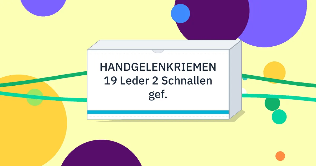 Symbolbild: Packung mit der Aufschrift HANDGELENKRIEMEN 19 Leder 2 Schnallen gef. (PZN 03230166) – Verfügbarkeit und Bezug in Apotheken in Frankfurt am Main