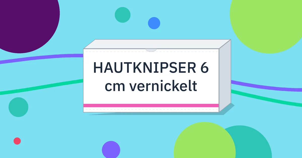 Symbolbild: Packung mit der Aufschrift HAUTKNIPSER 6 cm vernickelt (PZN 17287879) – Verfügbarkeit und Bezug in Apotheken in Frankfurt am Main