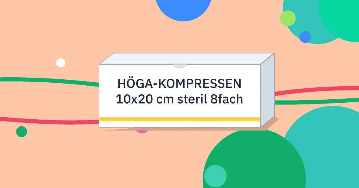 Symbolbild: Packung mit der Aufschrift HÖGA-KOMPRESSEN 10x20 cm steril 8fach (PZN 04401925) – Verfügbarkeit und Bezug in Apotheken in Frankfurt am Main