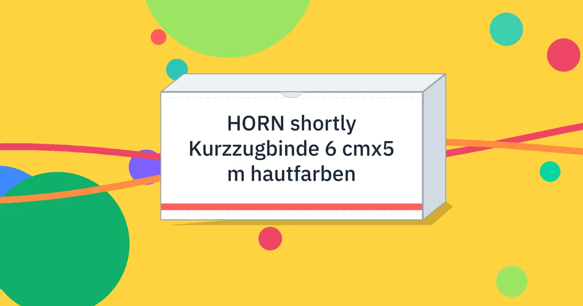 Symbolbild: Packung mit der Aufschrift HORN shortly Kurzzugbinde 6 cmx5 m hautfarben (PZN 04667770) – Verfügbarkeit und Bezug in Apotheken in Frankfurt am Main