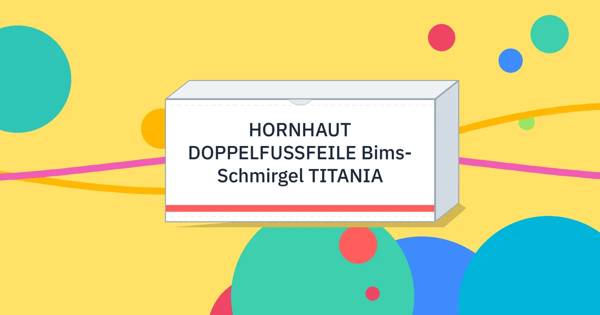 Symbolbild: Packung mit der Aufschrift HORNHAUT DOPPELFUSSFEILE Bims-Schmirgel TITANIA (PZN 01894749) – Verfügbarkeit und Bezug in Apotheken in Frankfurt am Main