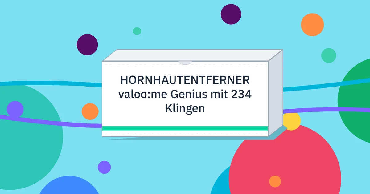 Symbolbild: Packung mit der Aufschrift HORNHAUTENTFERNER valoo:me Genius mit 234 Klingen (PZN 10553651) – Verfügbarkeit und Bezug in Apotheken in Frankfurt am Main