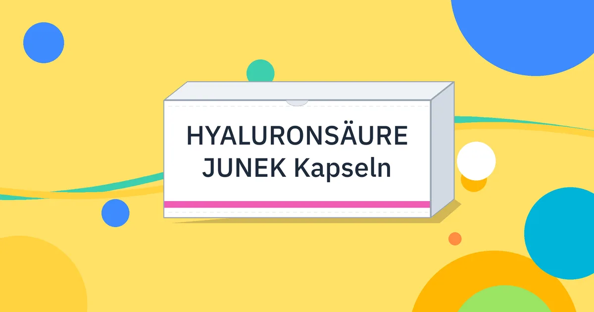 Symbolbild: Packung mit der Aufschrift HYALURONSÄURE JUNEK Kapseln (PZN 09324974) – Verfügbarkeit und Bezug in Apotheken in Frankfurt am Main