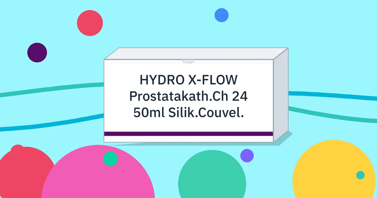 Symbolbild: Packung mit der Aufschrift HYDRO X-FLOW Prostatakath.Ch 24 50ml Silik.Couvel. (PZN 17508613) – Verfügbarkeit und Bezug in Apotheken in Frankfurt am Main