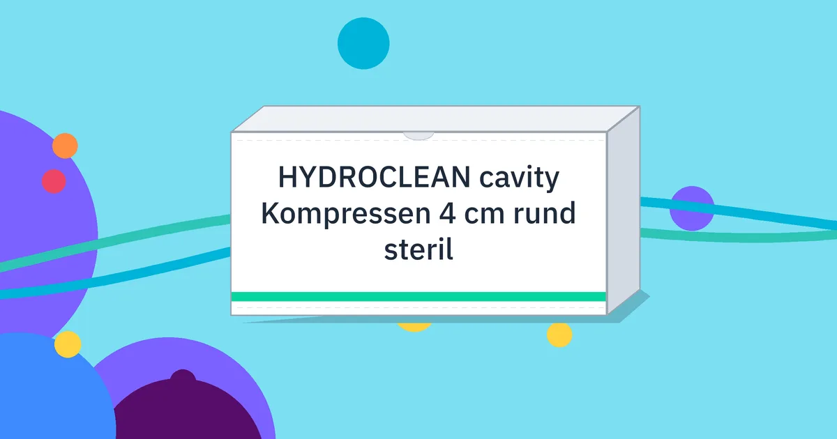 Symbolbild: Packung mit der Aufschrift HYDROCLEAN cavity Kompressen 4 cm rund steril (PZN 18320018) – Verfügbarkeit und Bezug in Apotheken in Frankfurt am Main