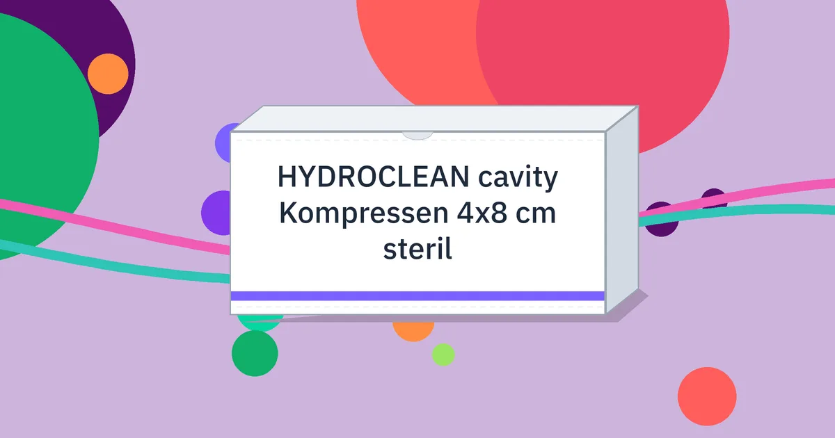Symbolbild: Packung mit der Aufschrift HYDROCLEAN cavity Kompressen 4x8 cm steril (PZN 18152532) – Verfügbarkeit und Bezug in Apotheken in Frankfurt am Main