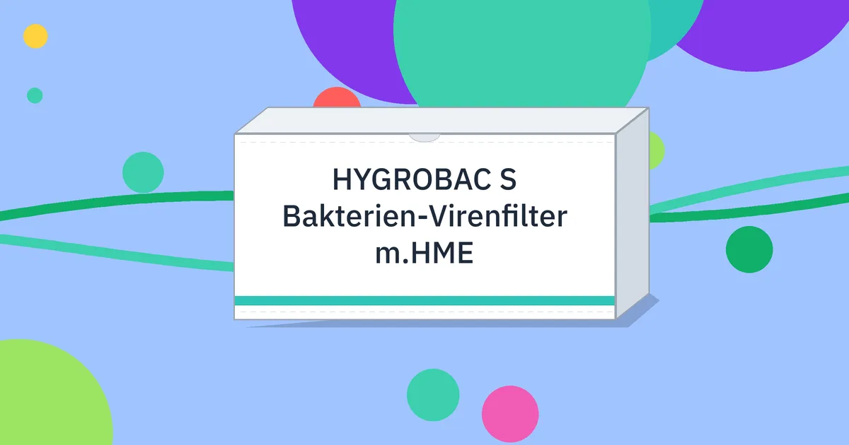 Symbolbild: Packung mit der Aufschrift HYGROBAC S Bakterien-Virenfilter m.HME (PZN 03382522) – Verfügbarkeit und Bezug in Apotheken in Frankfurt am Main