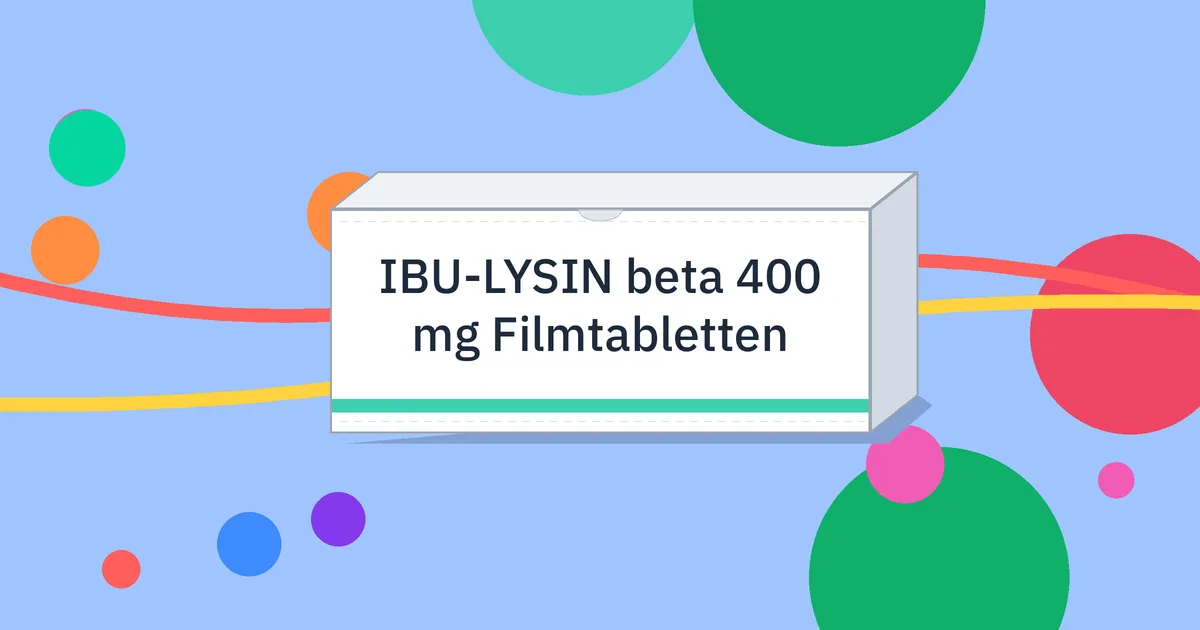 Symbolbild: Packung mit der Aufschrift IBU-LYSIN beta 400 mg Filmtabletten (PZN 19101146) – Verfügbarkeit und Bezug in Apotheken in Frankfurt am Main