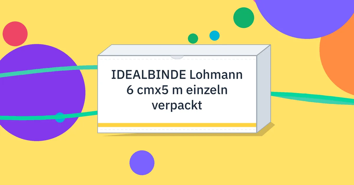Symbolbild: Packung mit der Aufschrift IDEALBINDE Lohmann 6 cmx5 m einzeln verpackt (PZN 03130329) – Verfügbarkeit und Bezug in Apotheken in Frankfurt am Main