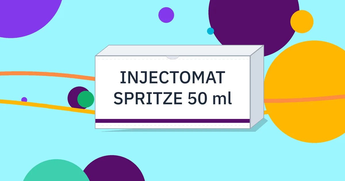 Symbolbild: Packung mit der Aufschrift INJECTOMAT SPRITZE 50 ml (PZN 17383896) – Verfügbarkeit und Bezug in Apotheken in Frankfurt am Main