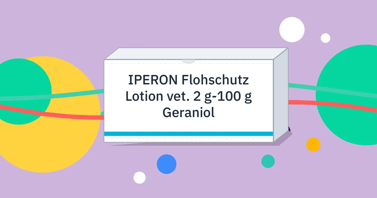 Symbolbild: Packung mit der Aufschrift IPERON Flohschutz Lotion vet. 2 g-100 g Geraniol (PZN 20381033) – Verfügbarkeit und Bezug in Apotheken in Frankfurt am Main