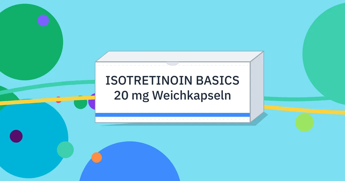 Symbolbild: Packung mit der Aufschrift ISOTRETINOIN BASICS 20 mg Weichkapseln (PZN 13426841) – Verfügbarkeit und Bezug in Apotheken in Frankfurt am Main