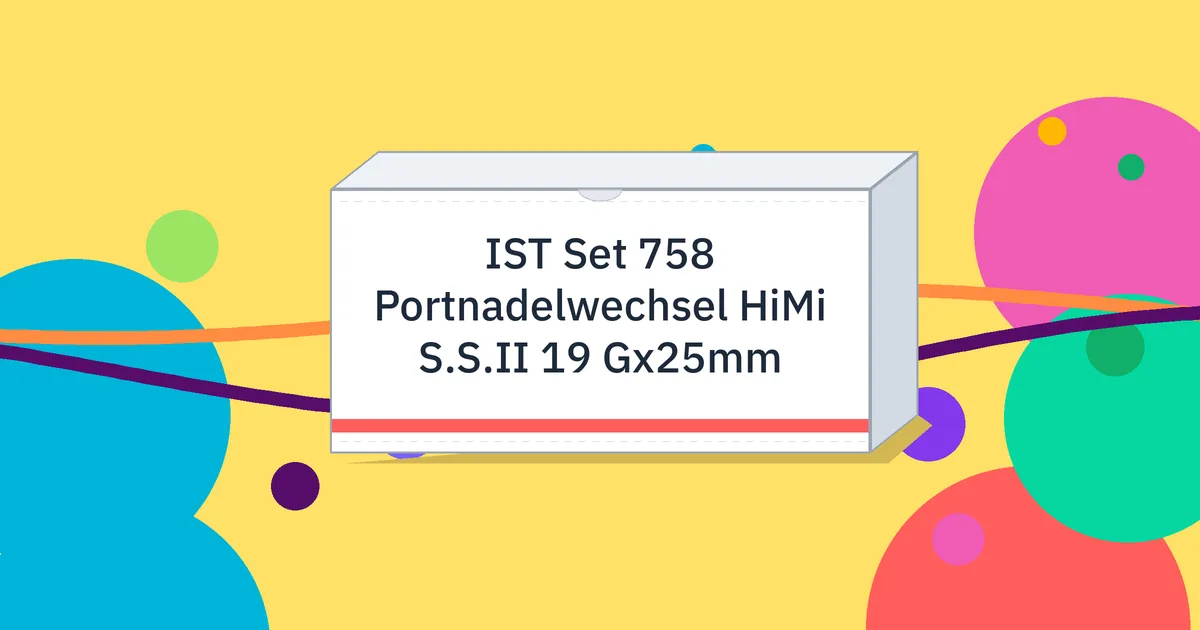 Symbolbild: Packung mit der Aufschrift IST Set 758 Portnadelwechsel HiMi S.S.II 19 Gx25mm (PZN 15895238) – Verfügbarkeit und Bezug in Apotheken in Frankfurt am Main