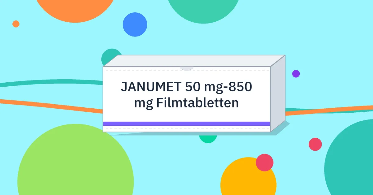 Symbolbild: Packung mit der Aufschrift JANUMET 50 mg-850 mg Filmtabletten (PZN 19875764) – Verfügbarkeit und Bezug in Apotheken in Frankfurt am Main