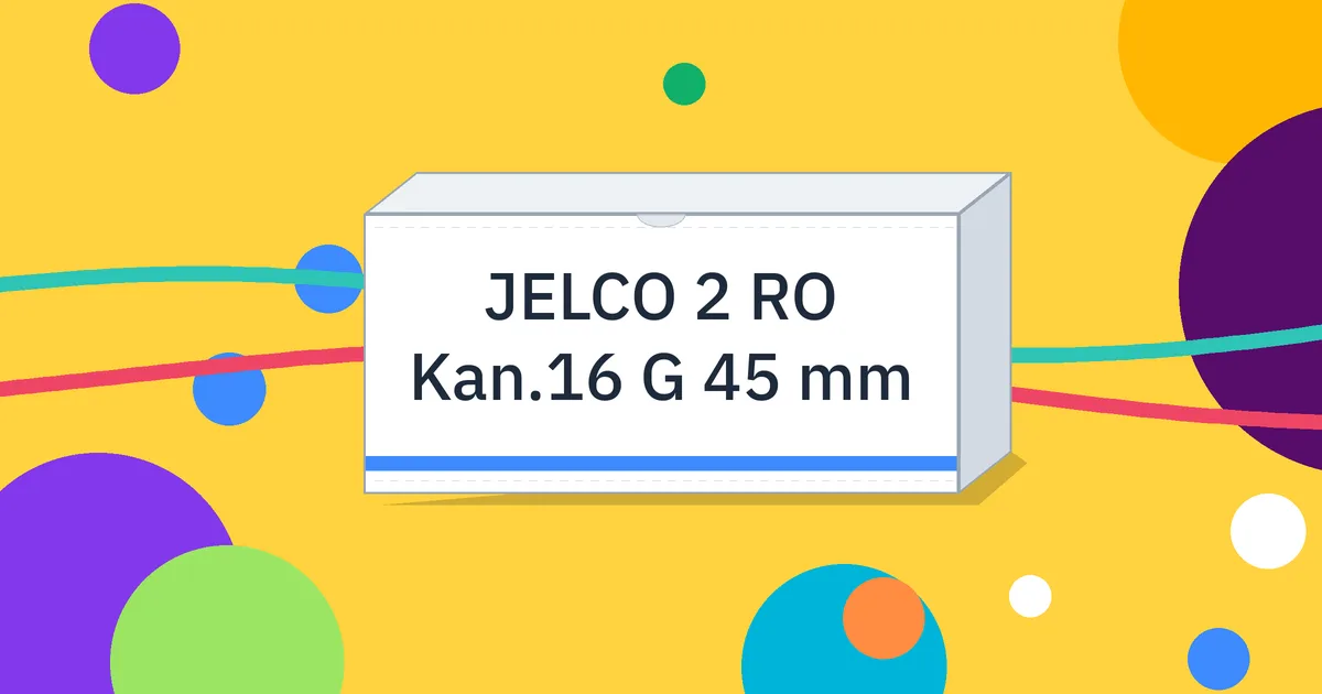 Symbolbild: Packung mit der Aufschrift JELCO 2 RO Kan.16 G 45 mm (PZN 00931483) – Verfügbarkeit und Bezug in Apotheken in Frankfurt am Main