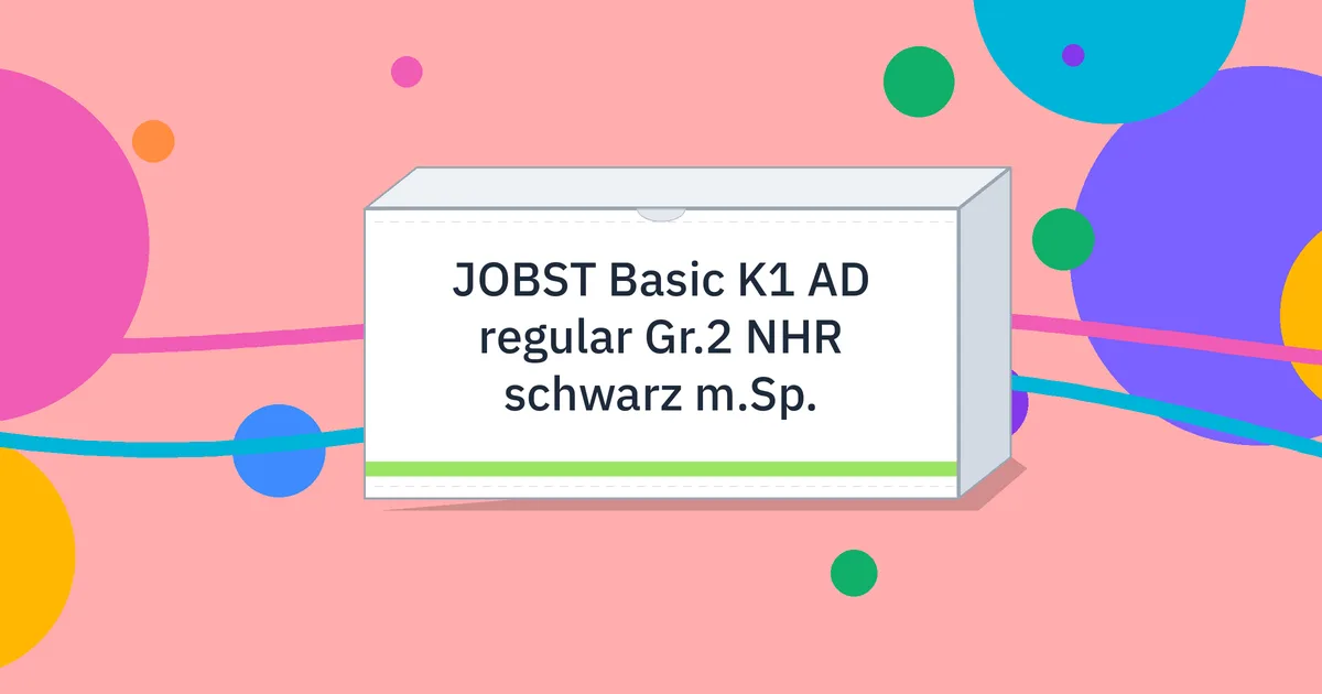 Symbolbild: Packung mit der Aufschrift JOBST Basic K1 AD regular Gr.2 NHR schwarz m.Sp. (PZN 15313420) – Verfügbarkeit und Bezug in Apotheken in Frankfurt am Main