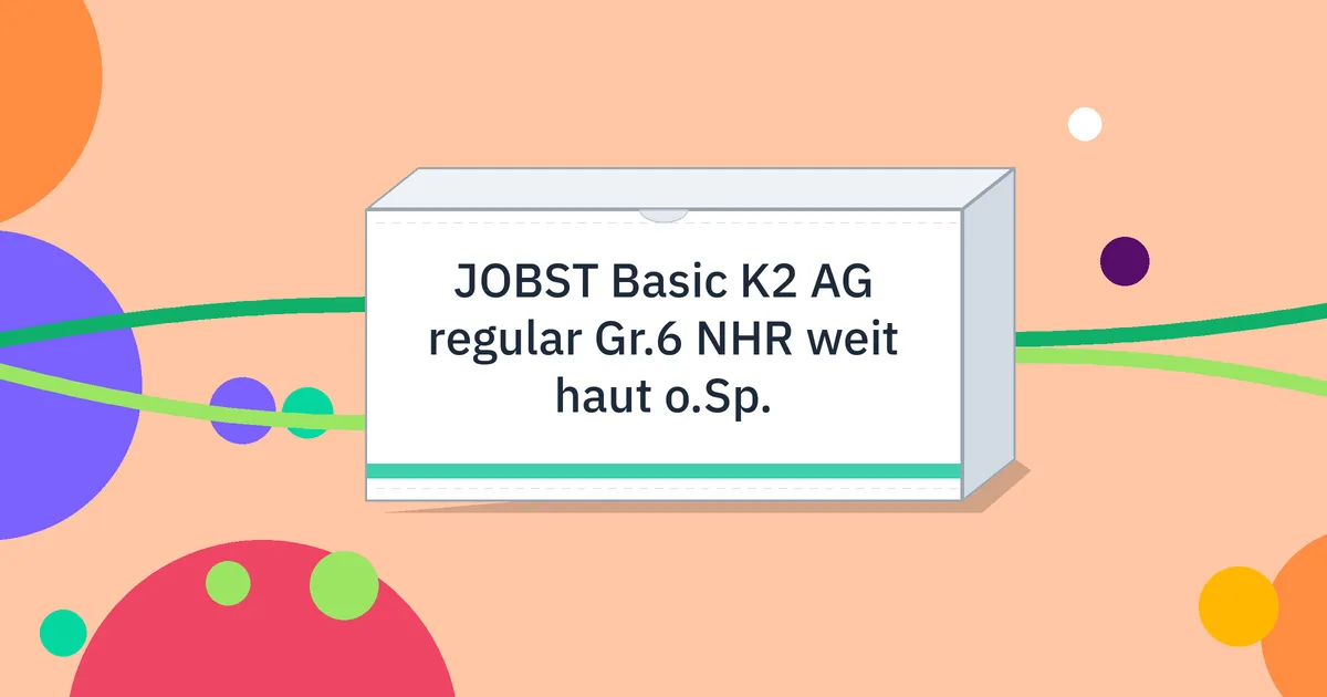 Symbolbild: Packung mit der Aufschrift JOBST Basic K2 AG regular Gr.6 NHR weit haut o.Sp. (PZN 11249613) – Verfügbarkeit und Bezug in Apotheken in Frankfurt am Main