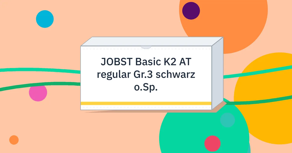 Symbolbild: Packung mit der Aufschrift JOBST Basic K2 AT regular Gr.3 schwarz o.Sp. (PZN 15312171) – Verfügbarkeit und Bezug in Apotheken in Frankfurt am Main