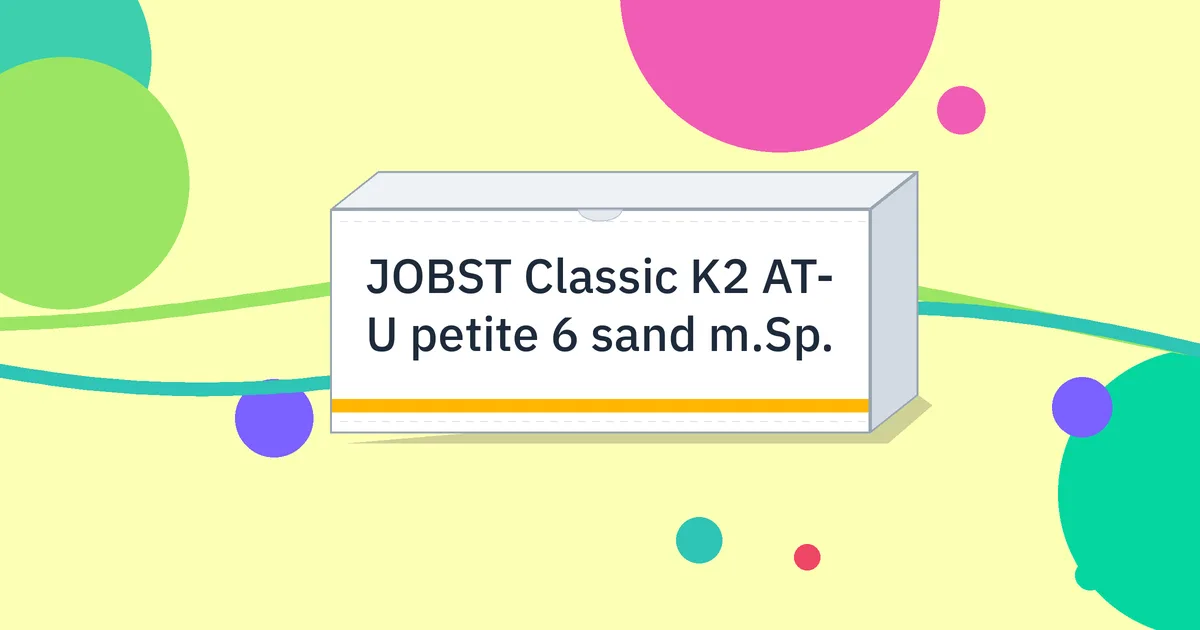 Symbolbild: Packung mit der Aufschrift JOBST Classic K2 AT-U petite 6 sand m.Sp. (PZN 13068198) – Verfügbarkeit und Bezug in Apotheken in Frankfurt am Main