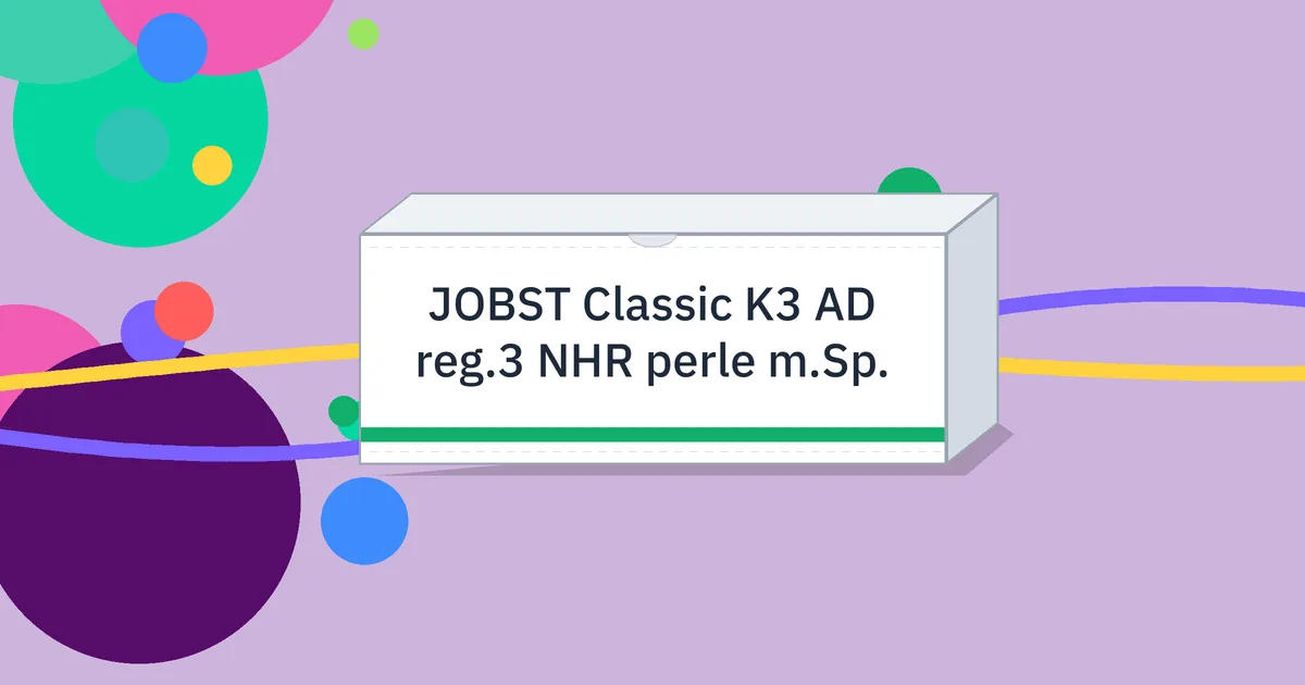 Symbolbild: Packung mit der Aufschrift JOBST Classic K3 AD reg.3 NHR perle m.Sp. (PZN 13070692) – Verfügbarkeit und Bezug in Apotheken in Frankfurt am Main