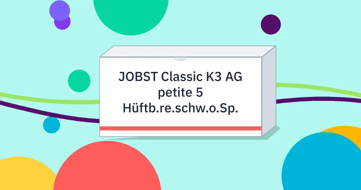Symbolbild: Packung mit der Aufschrift JOBST Classic K3 AG petite 5 Hüftb.re.schw.o.Sp. (PZN 13075264) – Verfügbarkeit und Bezug in Apotheken in Frankfurt am Main