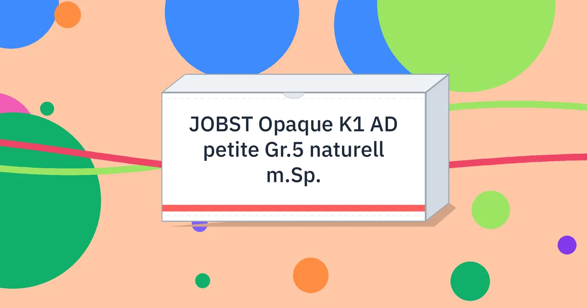 Symbolbild: Packung mit der Aufschrift JOBST Opaque K1 AD petite Gr.5 naturell m.Sp. (PZN 13079084) – Verfügbarkeit und Bezug in Apotheken in Frankfurt am Main