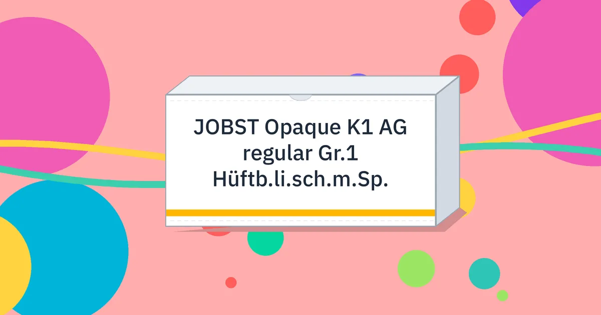 Symbolbild: Packung mit der Aufschrift JOBST Opaque K1 AG regular Gr.1 Hüftb.li.sch.m.Sp. (PZN 13099891) – Verfügbarkeit und Bezug in Apotheken in Frankfurt am Main
