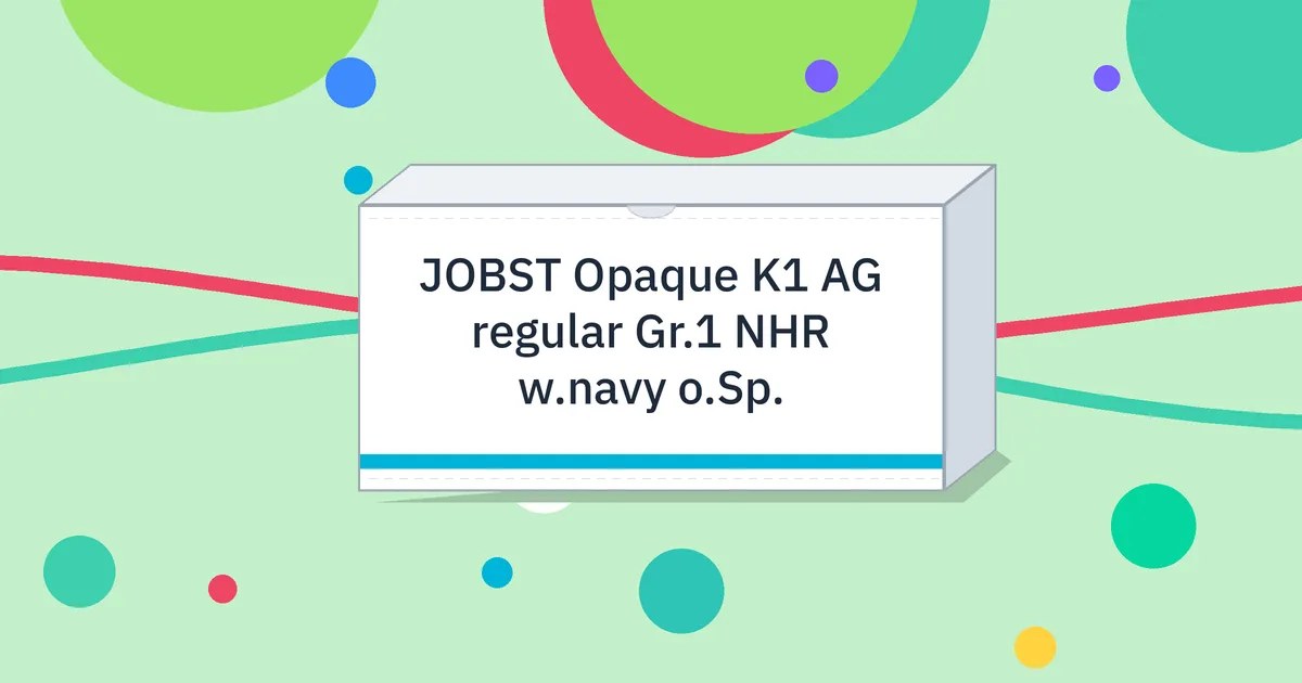 Symbolbild: Packung mit der Aufschrift JOBST Opaque K1 AG regular Gr.1 NHR w.navy o.Sp. (PZN 13095545) – Verfügbarkeit und Bezug in Apotheken in Frankfurt am Main
