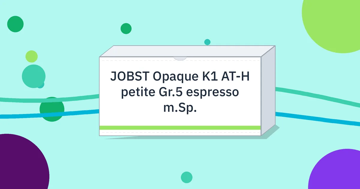 Symbolbild: Packung mit der Aufschrift JOBST Opaque K1 AT-H petite Gr.5 espresso m.Sp. (PZN 16277152) – Verfügbarkeit und Bezug in Apotheken in Frankfurt am Main