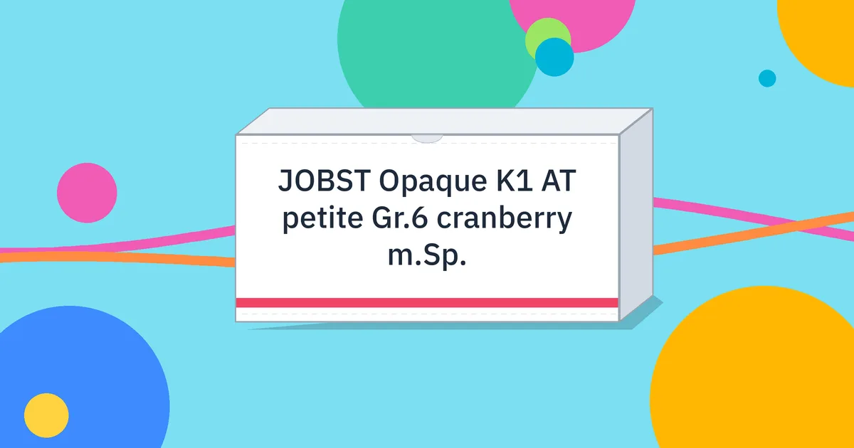 Symbolbild: Packung mit der Aufschrift JOBST Opaque K1 AT petite Gr.6 cranberry m.Sp. (PZN 13103612) – Verfügbarkeit und Bezug in Apotheken in Frankfurt am Main