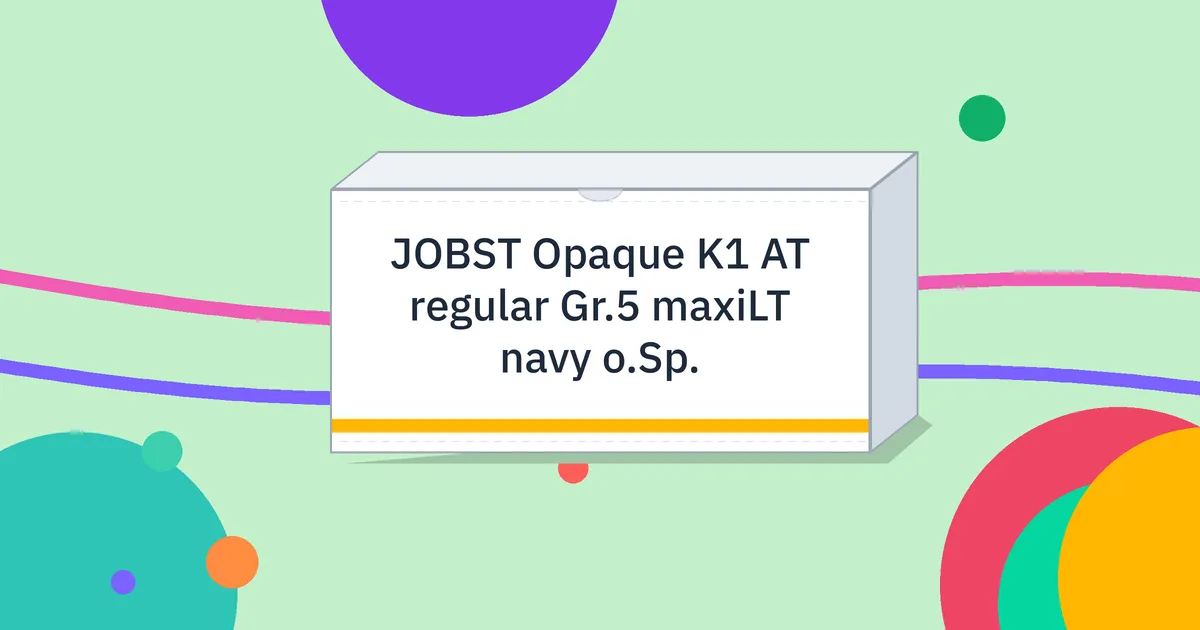 Symbolbild: Packung mit der Aufschrift JOBST Opaque K1 AT regular Gr.5 maxiLT navy o.Sp. (PZN 13106556) – Verfügbarkeit und Bezug in Apotheken in Frankfurt am Main