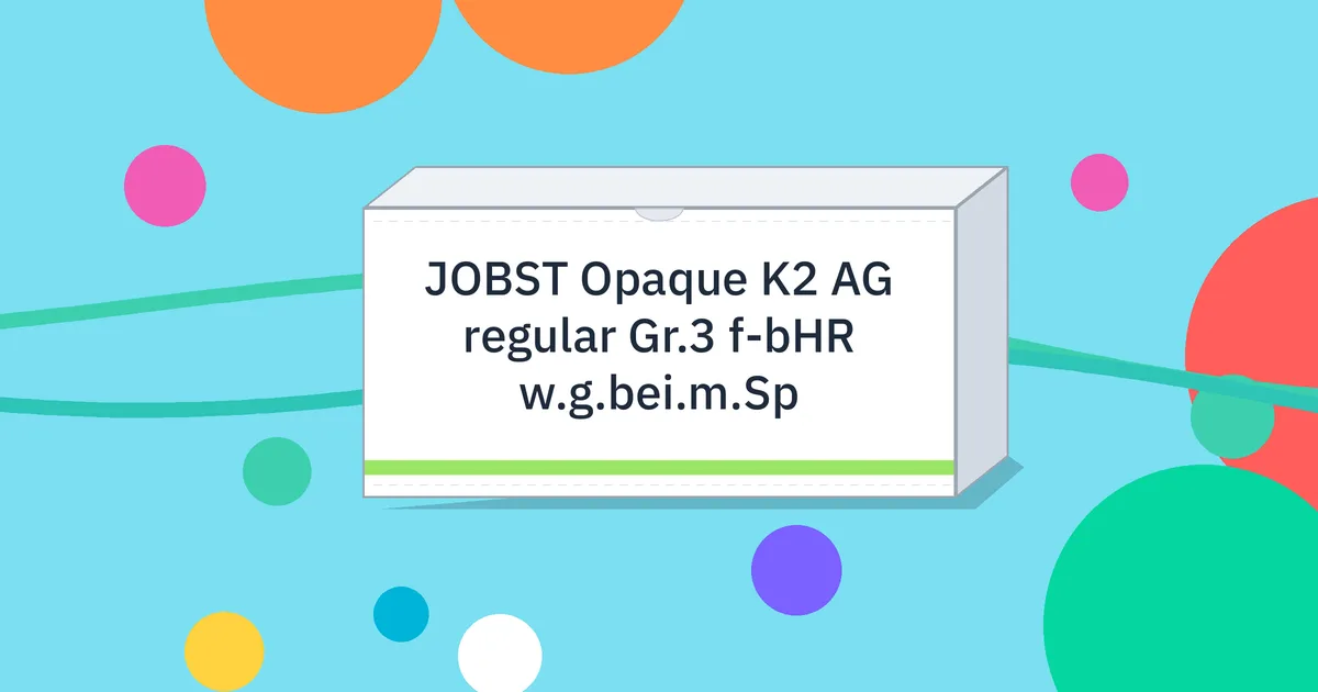 Symbolbild: Packung mit der Aufschrift JOBST Opaque K2 AG regular Gr.3 f-bHR w.g.bei.m.Sp (PZN 16280450) – Verfügbarkeit und Bezug in Apotheken in Frankfurt am Main