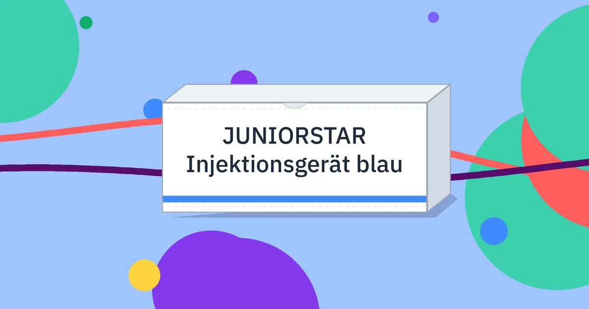 Symbolbild: Packung mit der Aufschrift JUNIORSTAR Injektionsgerät blau (PZN 13919319) – Verfügbarkeit und Bezug in Apotheken in Frankfurt am Main