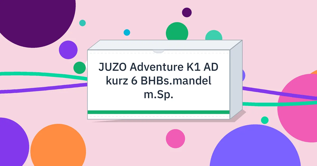 Symbolbild: Packung mit der Aufschrift JUZO Adventure K1 AD kurz 6 BHBs.mandel m.Sp. (PZN 15496260) – Verfügbarkeit und Bezug in Apotheken in Frankfurt am Main